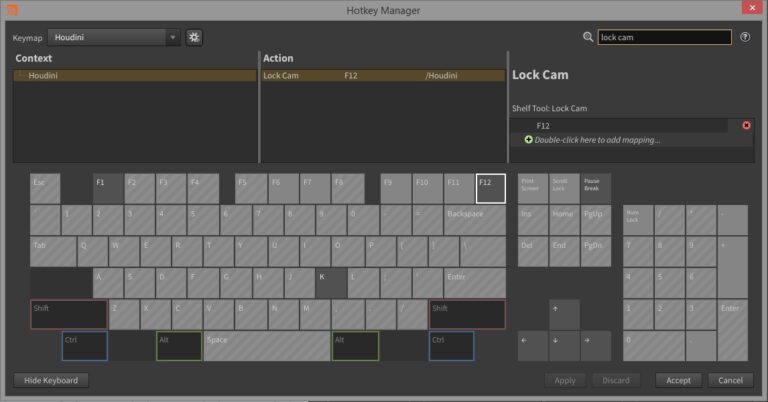 Houdini Lock Camera To View Hotkey